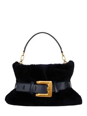 Balmain Medium Anthem Bag In Shearling - Navy