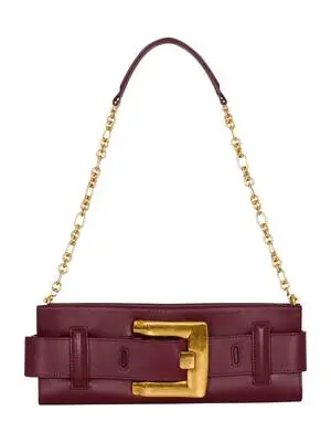 Balmain Anthem Calfskin Leather Clutch - Burgundy