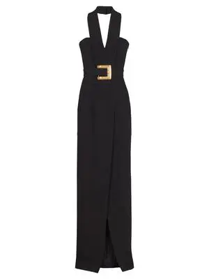 Balmain Long Crepe Dress With Belt Black