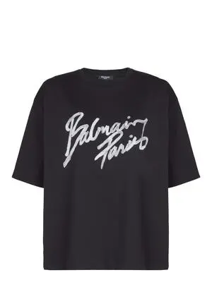 Balmain Boxy T-shirt With Paris Brush Print - Black