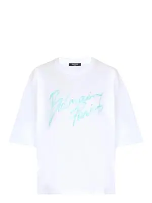 Balmain Boxy Paris Brush Print T-shirt - White