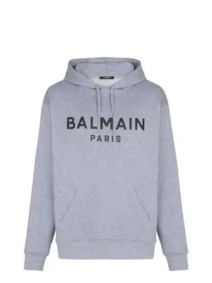 Balmain Printed Cotton Hoodie - Grey