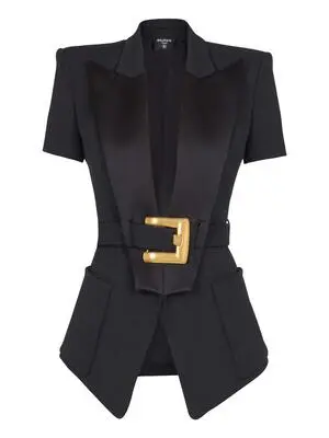 Balmain Grain De Poudre Belted Jacket - Black