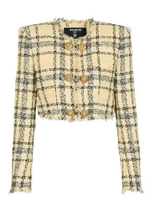 Balmain Cropped Jacket In Glitter Tweed - Yellow