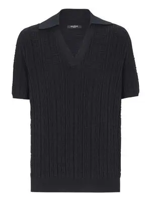 Balmain Monogram Knit Polo - Black