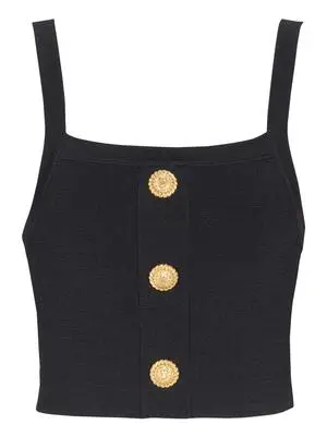 Balmain Knit Bralette Top With Buttons - Black