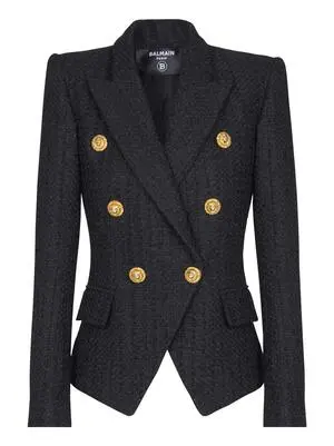 Balmain Tweed Jacket With Lion Head Buttons - Black