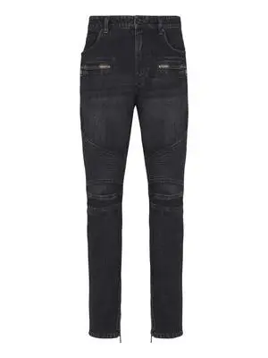Balmain Biker Jeans In Vintage Denim - Black