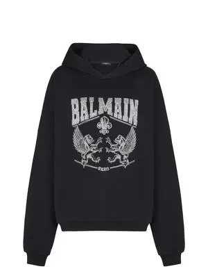 Balmain Cotton Jersey Hoodie With Crystal Embroidery - Black