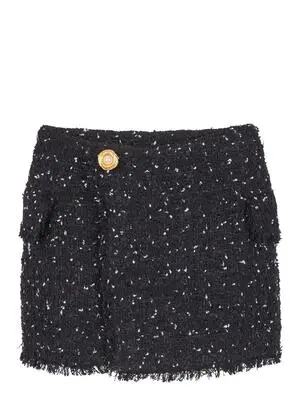 Balmain Asymmetric Polka Dots Tweed Mini Skirt - Black