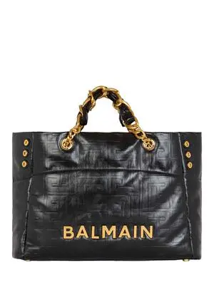 Balmain 1945 Soft Crackled Leather Tote - Black