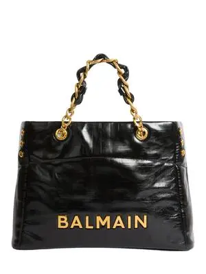Balmain 1945 Soft Crackled Leather Tote - Black