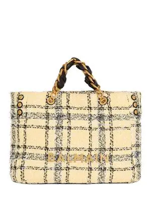 Balmain Plaid Tweed 1945 Tote Bag - Yellow