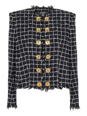 Balmain Cropped Tweed Jacket - Black