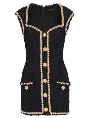 Balmain Tweed Mini Dress With Pearl Trim - Black