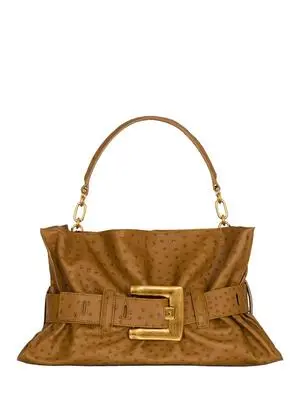 Balmain Medium Anthem Bag In Embossed Calfskin - Brown