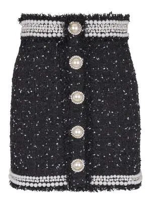 Balmain Short Polka-dot Tweed Skirt - Black