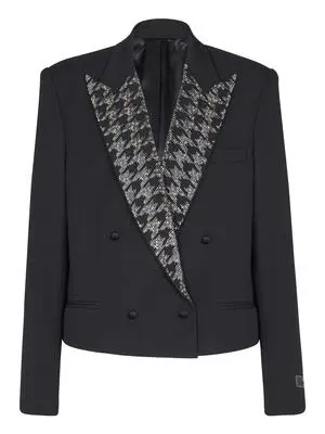 Balmain Grain De Poudre Jacket With Crystals - Black