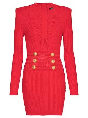 Balmain Long-sleeve Buttoned Mini Dress - Red