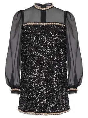 Balmain Chiffon And Beaded Sequin Dress - Black