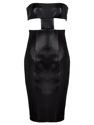 Balmain Strapless Lambskin Midi Dress - Black