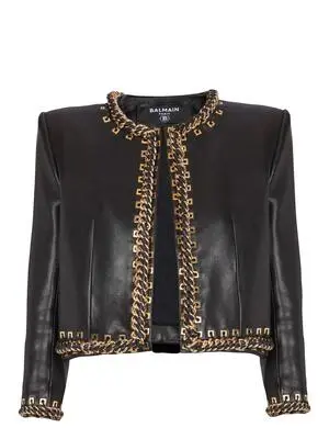 Balmain Lambskin Jacket With Chain Trim - Black