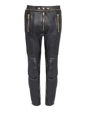 Balmain Fitted Leather Pants - Black