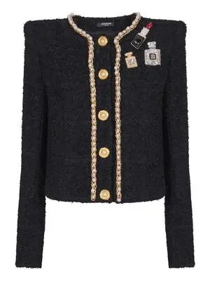 Balmain Jacket With Pearl And Chain Detail - Black