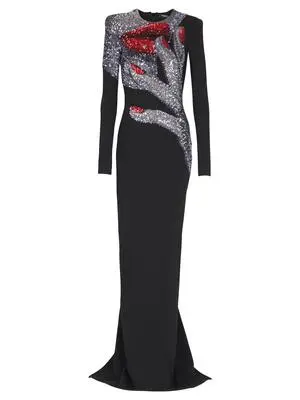 Balmain Long Embroidered Dress - Black