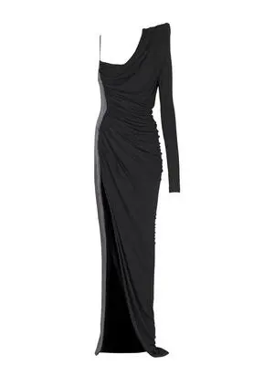 Balmain Draped Asymmetrical Two-material Dress - Black