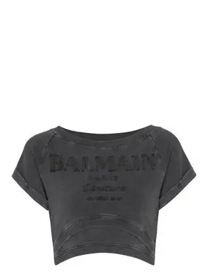 Balmain Couture Embroidered Cropped T-shirt - Grey