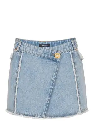 Balmain Asymmetric Denim Mini Skirt - Blue