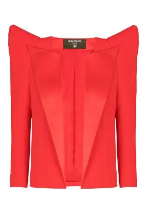 Balmain Cropped Crepe Jacket With Structured Shoulders - Red