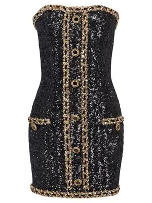Balmain Bustier Mini Dress With Sequin Embroidery - Black