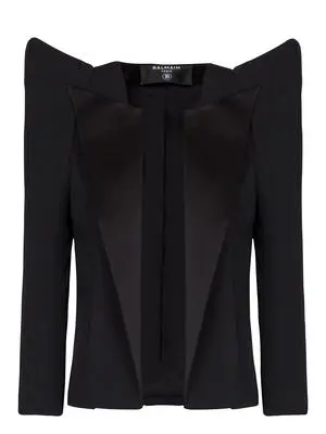 Balmain Cropped Grain De Poudre Jacket - Black