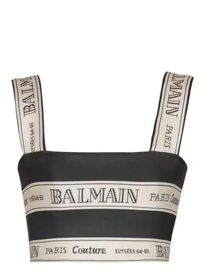 Balmain Ribbon Jacquard Crop Top - Black