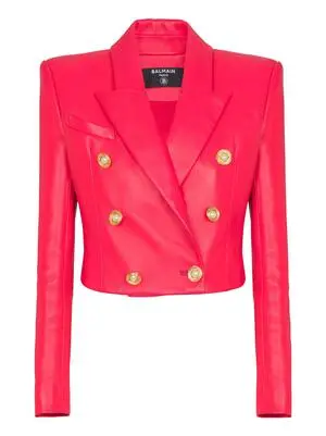 Balmain Cropped Lambskin Jacket - Pink