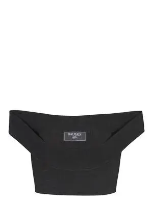 Balmain Two-tone Knit Cropped Top With Double Neckline - Black