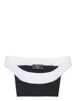 Balmain Two-tone Knit Cropped Top - White