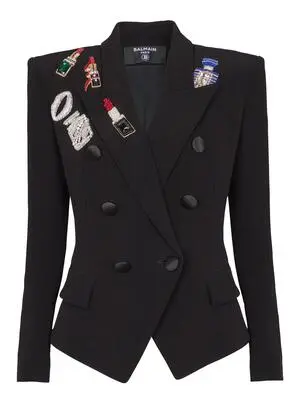 Balmain Fitted 6-button Jacket With Patches - Black