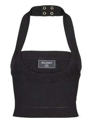 Balmain Ribbed Knit Halterneck Top - Black