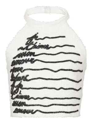 Balmain Halterneck Embroidered Tweed Top - White