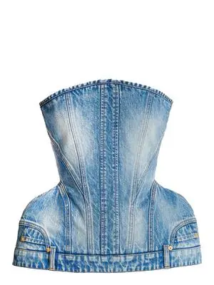 Balmain Structured Denim Bustier - Blue