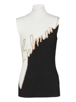 Balmain Sleeveless High-neck Knit Top - Black