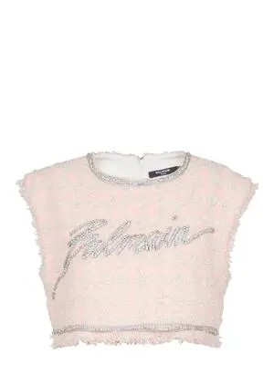 Balmain Embroidered Crop Top - Pink