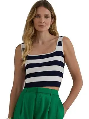 Ralph Lauren Striped Cropped Sleeveless Sweater - White/refined Navy