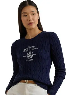 Ralph Lauren Cable-knit Sweater With Embroidered Crest - Refined Navy