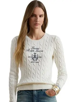 Ralph Lauren Cable-knit Sweater With Embroidered Crest - White