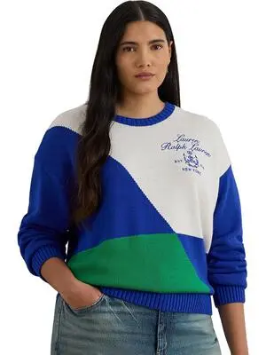 Ralph Lauren Color-blocked Combed Cotton Crewneck Sweater - Cruise Royal/white/stem