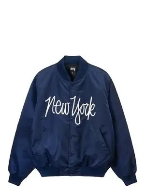 StÜssy Ny Chapter Satin Varsity Jacket - Navy Blue